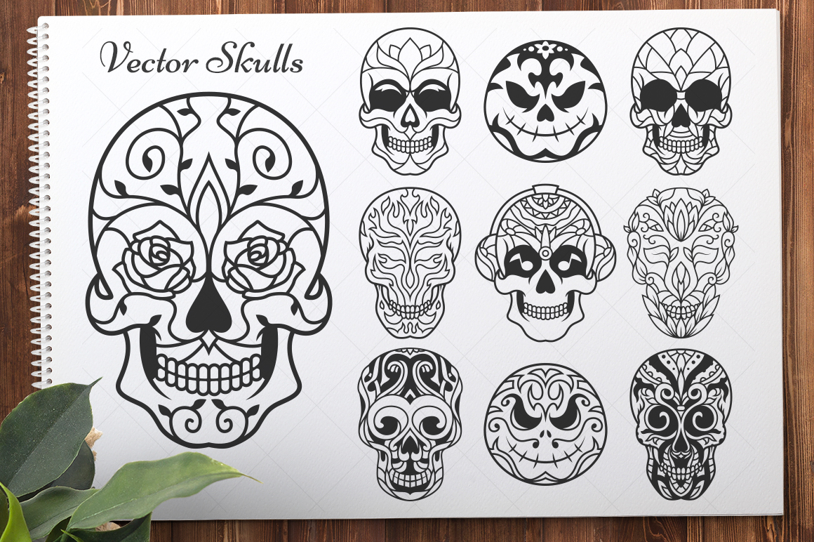 50 Vector Sugar Skulls (10563) | Illustrations | Design Bundles