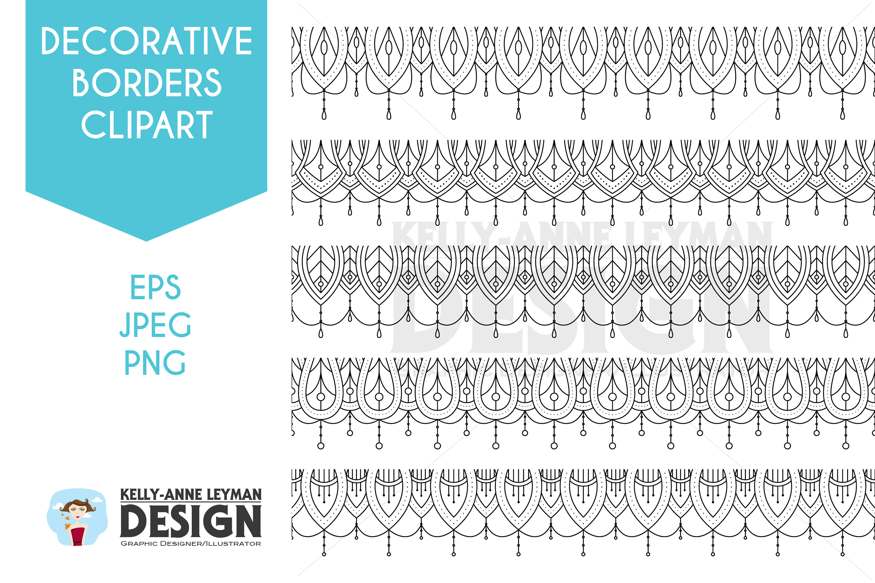 Decorative Mandala Borders Clipart, Seamless Borders