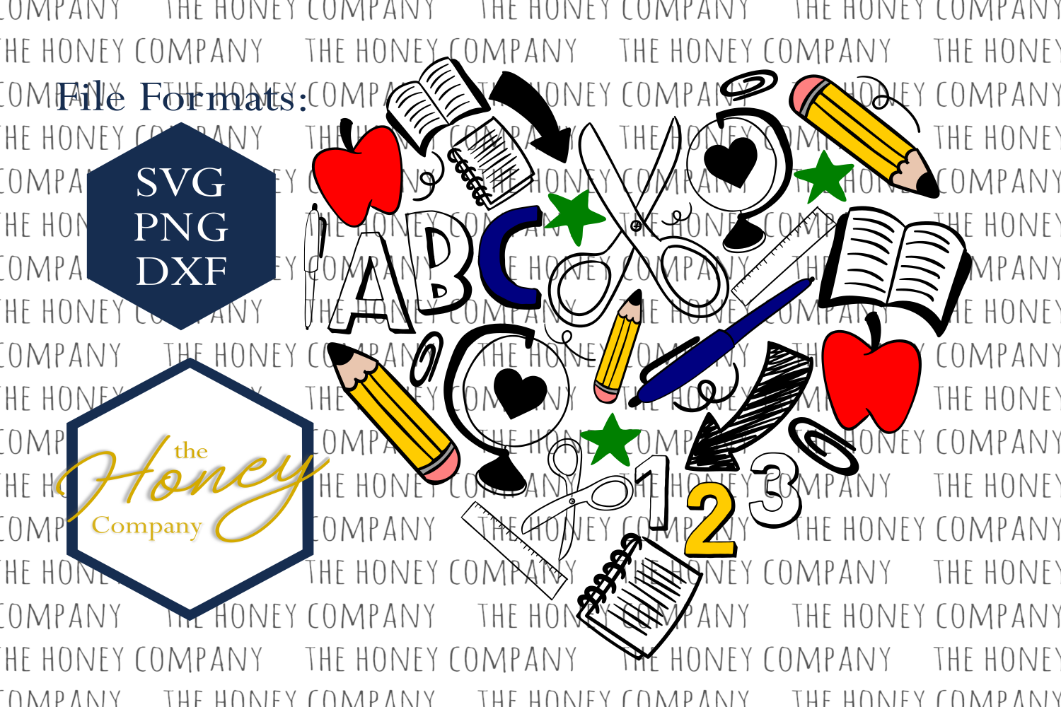 School Heart SVG PNG DXF Pencil Globe Ruler Pen Teacher (93746) | Cut ...