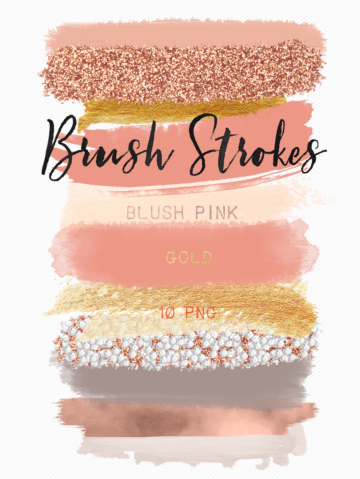 Blush pink. Nude. Gold glitter. Brush Strokes Clip Art . Pink gold ...