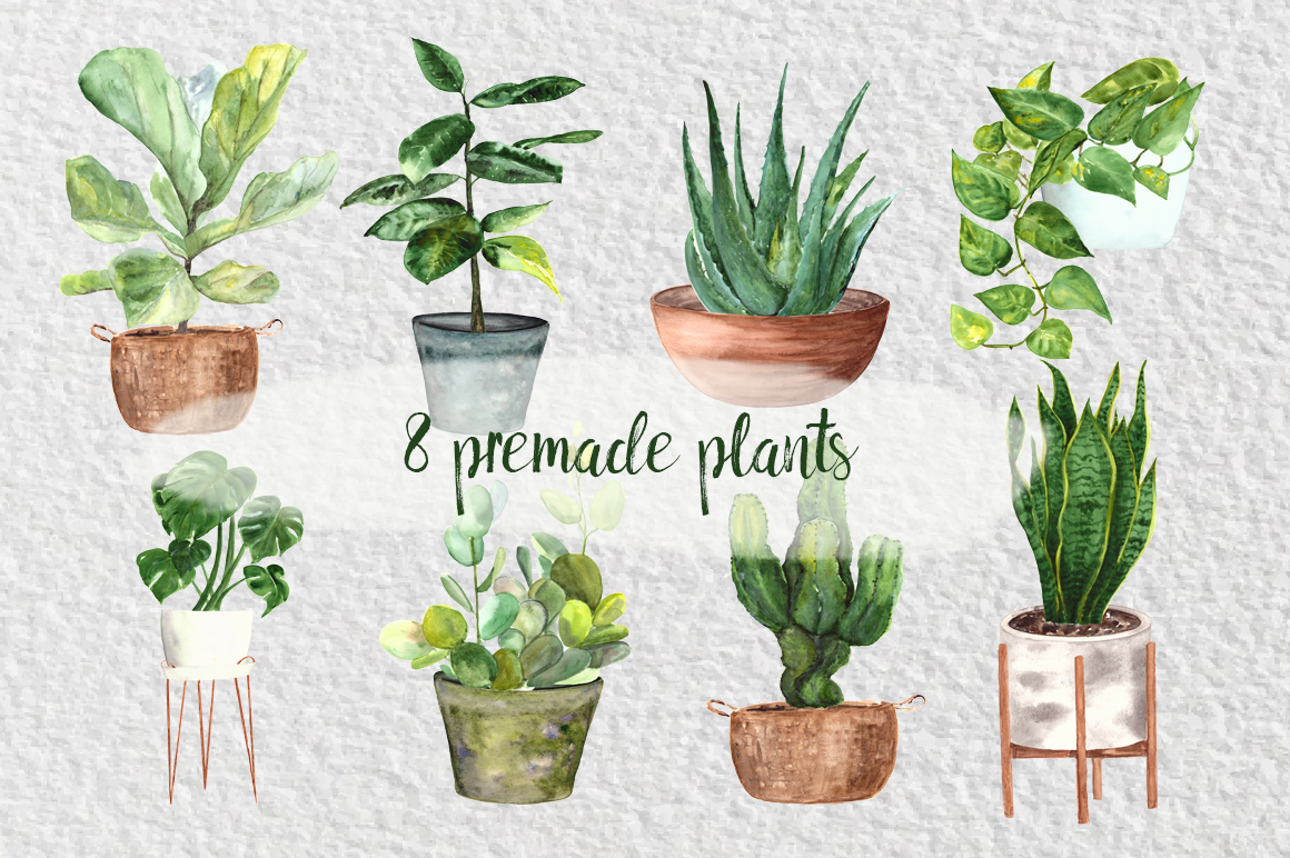 Watercolor Indoor Plants Clip Art Set