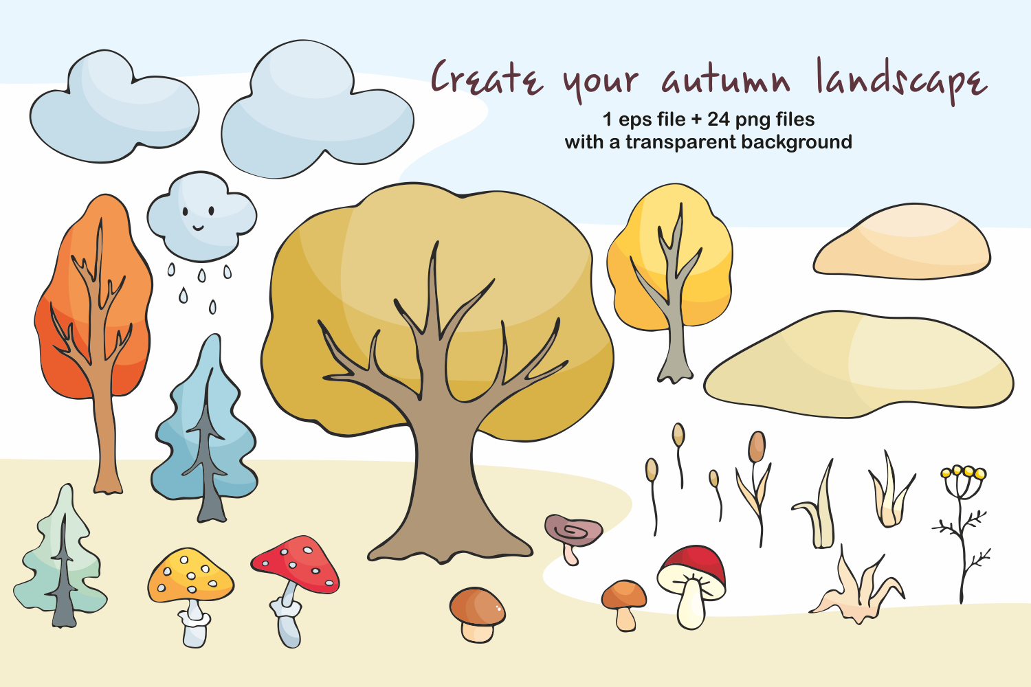 Hello autumn. Forest animals and plants in doodle style. (118945 ...
