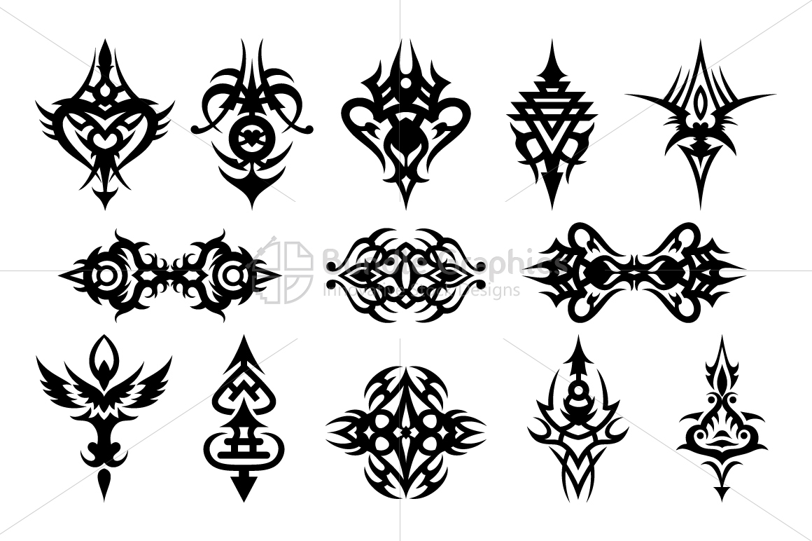 Illustartive Tribal Symmetrical Black Vector Set (5786) | Decorations ...