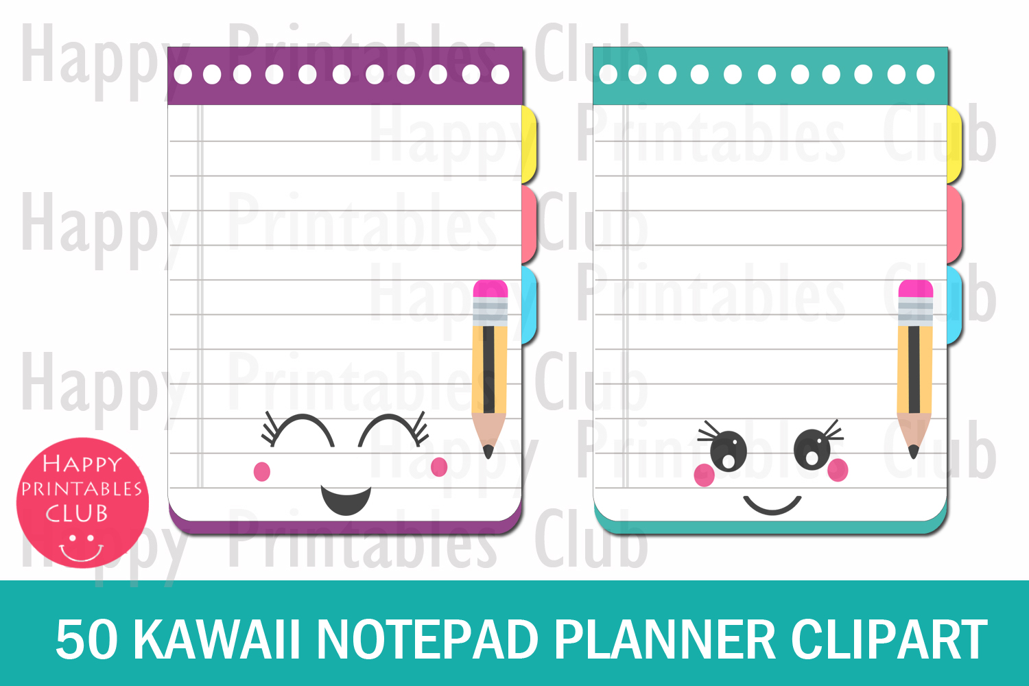 50 Kawaii Notepad Planner Clipart- Planner Clipart (140034 ...