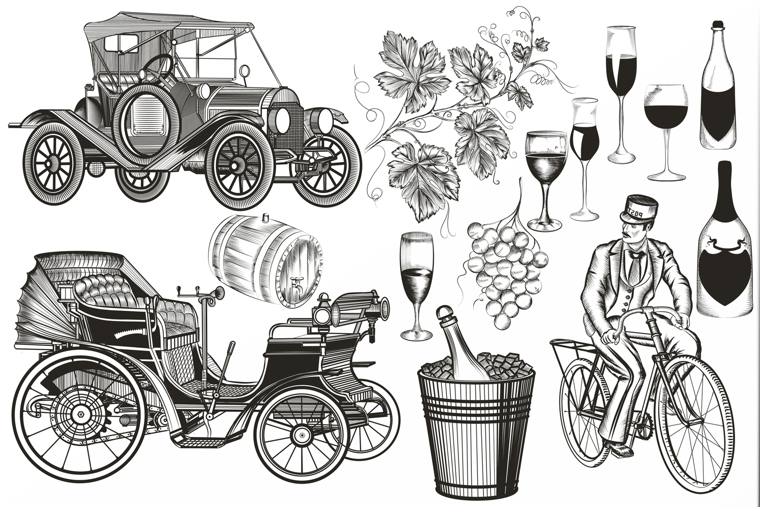 Big set of hand drawn Victorian styled illustrations (96938 ...
