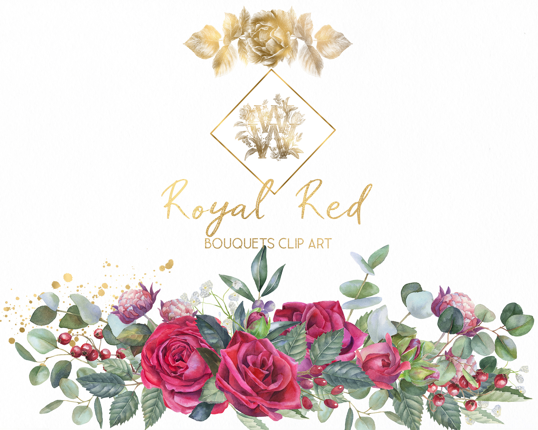 Marsala red rose floral border clip art, wedding Watercolor