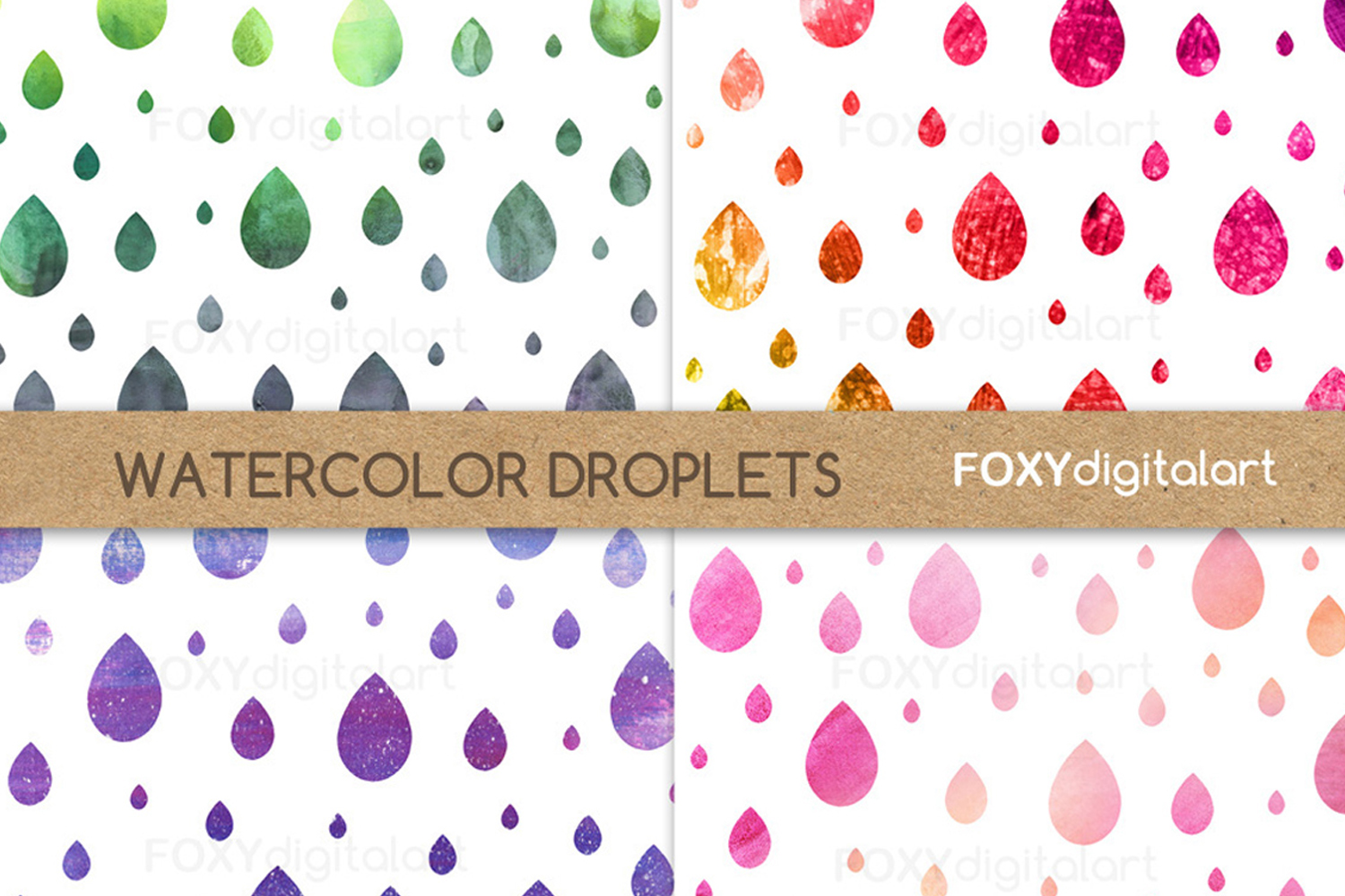 Digital Paper Watercolor Droplets Raindrops Background