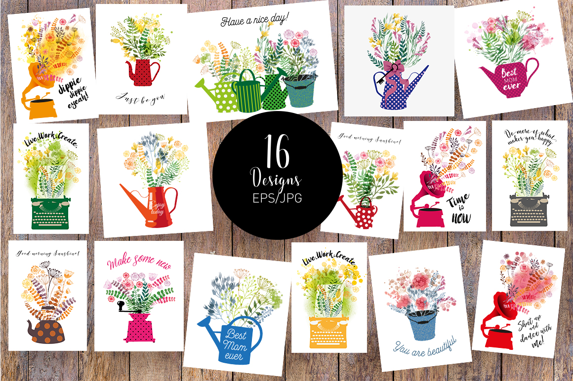 Watercolor floral cards (116316) | Illustrations | Design Bundles