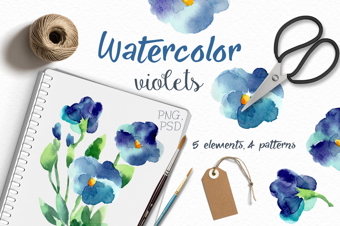 Watercolor violets (28372) | Illustrations | Design Bundles