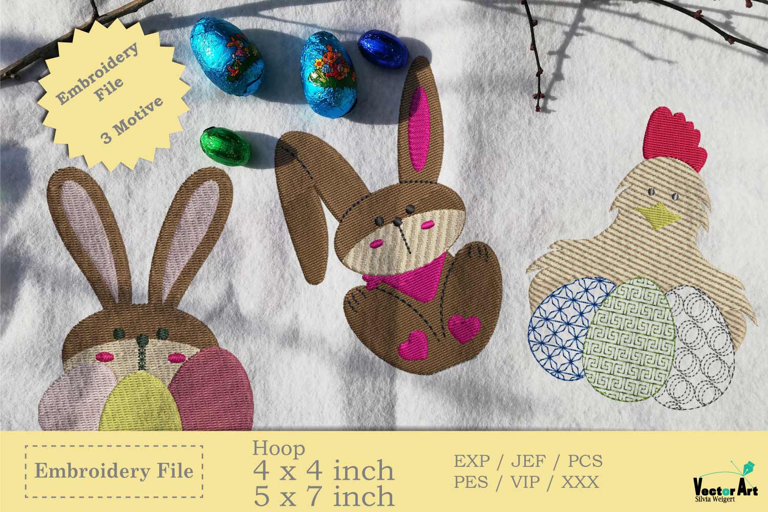 3 Easter Motifs - Embroidery File - Full Stitch
