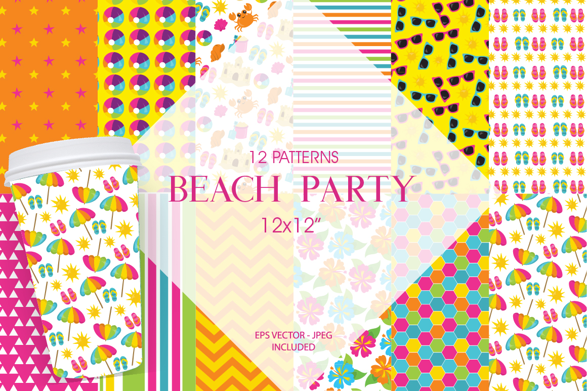 Beach Party Pattern collection, vector ai, eps and jp