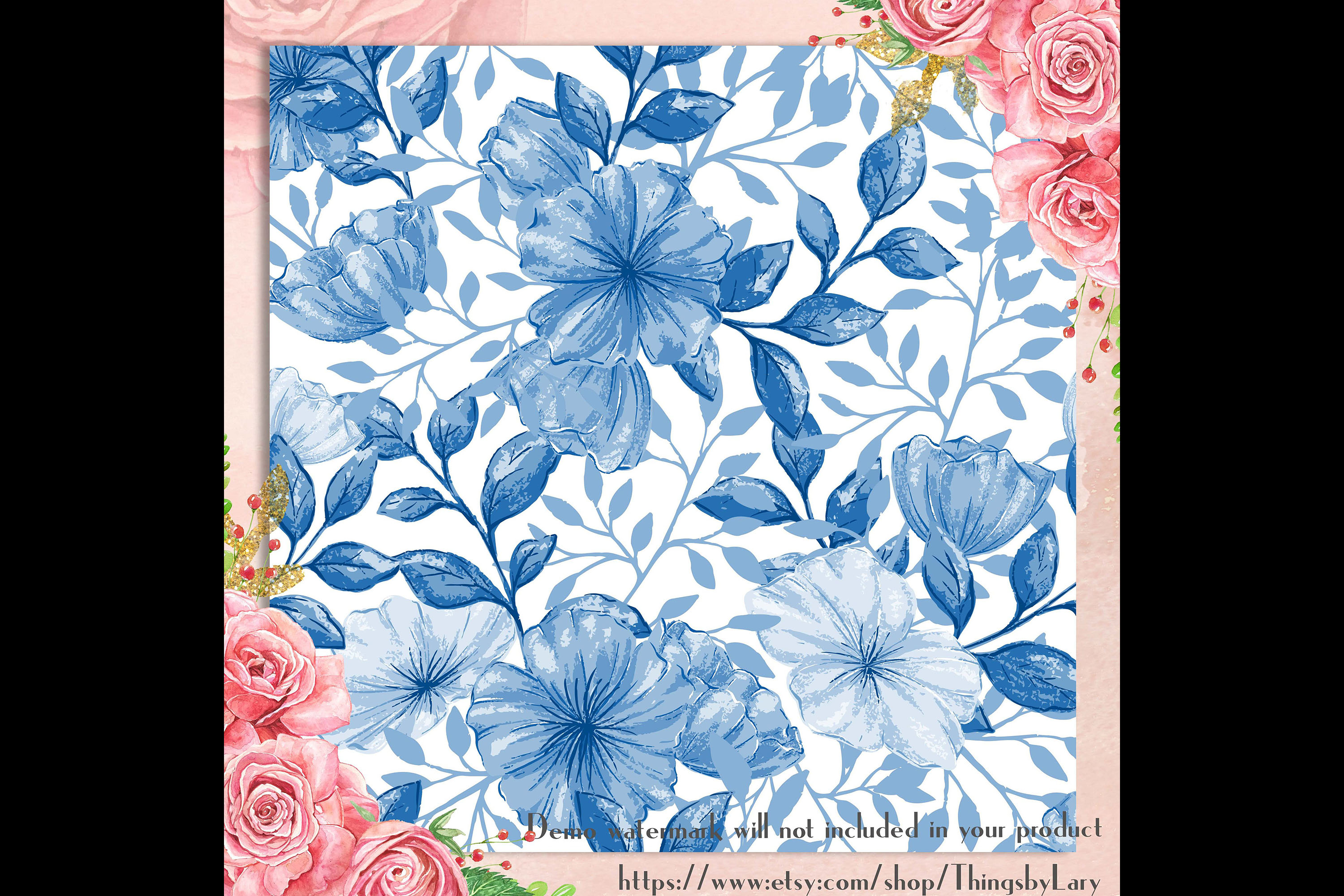 100 Seamless Watercolor Rustic Flower Digital Papers (136417 ...