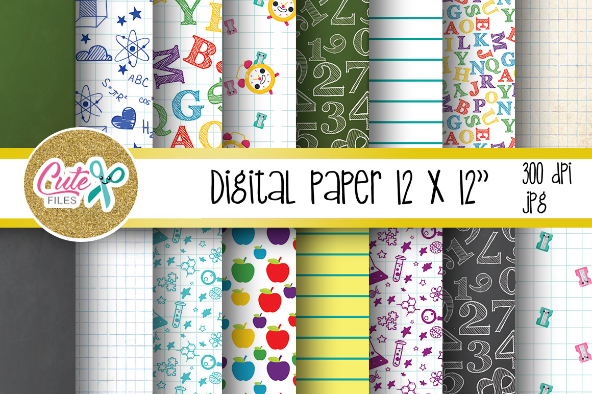 Back to school pattern, notebook sheets digital paper (123177) | Papers ...