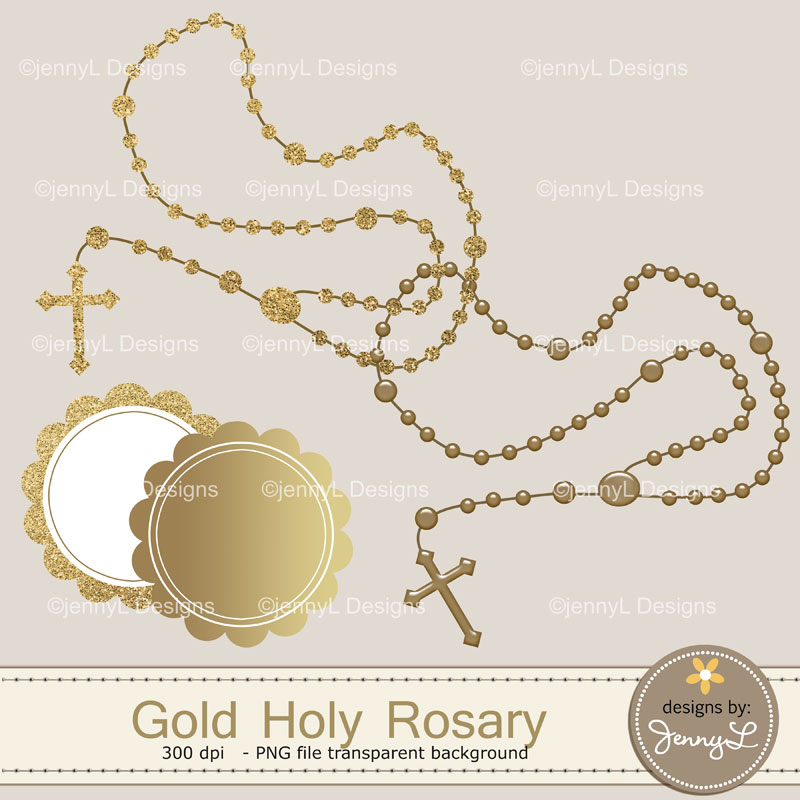 Gold Rosary Baptism Digital Papers and Clipart, First Communion ...