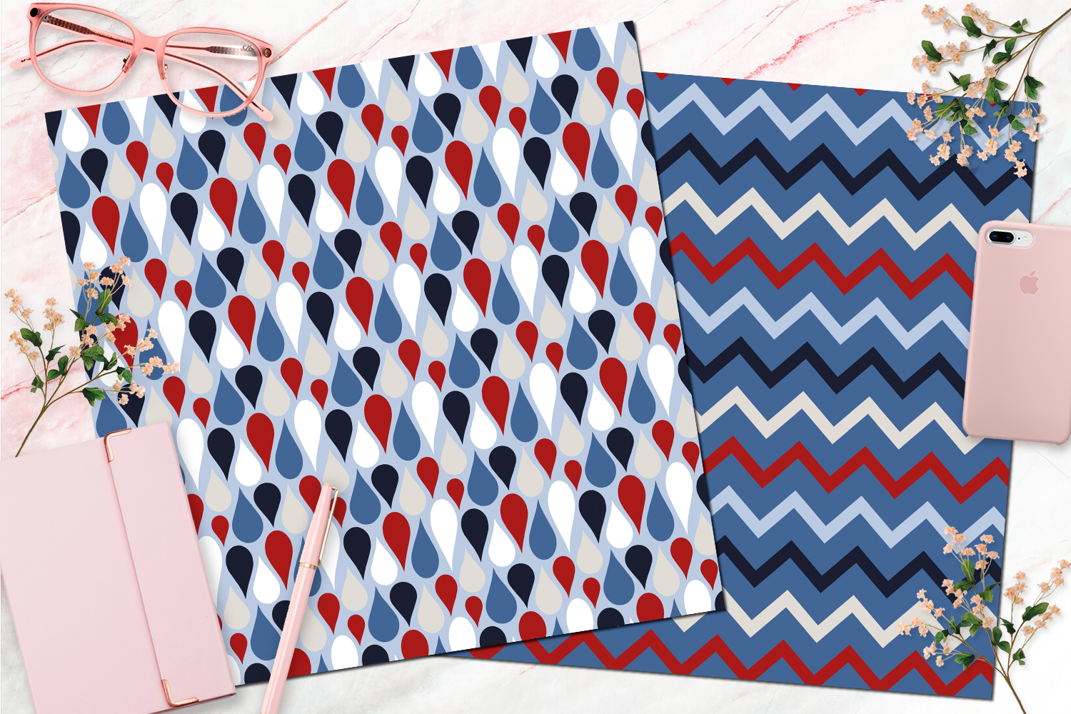 Red, White And Blue Seamless Digital Patterns