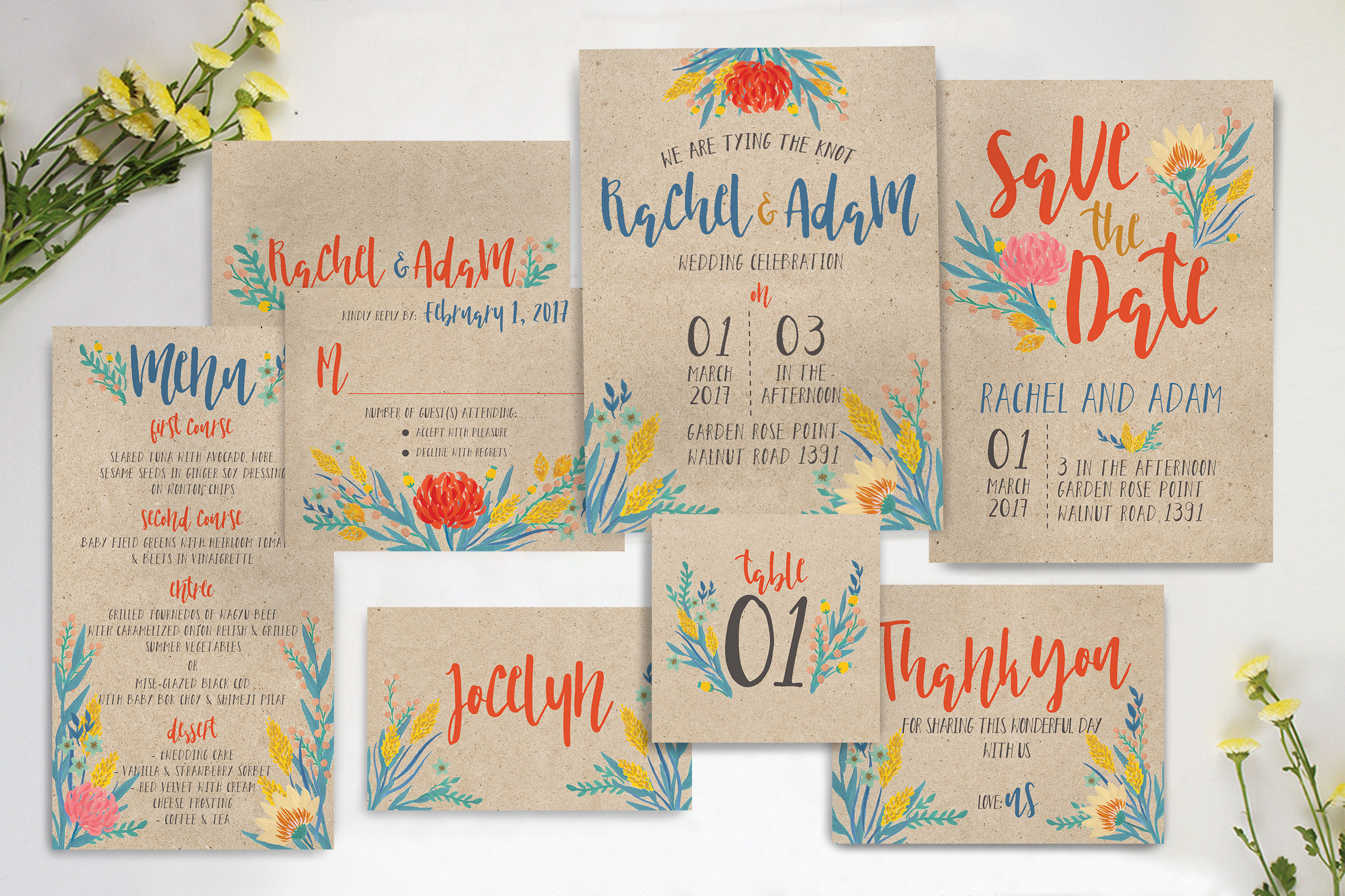 Summer Floral Wedding Invitation Suite