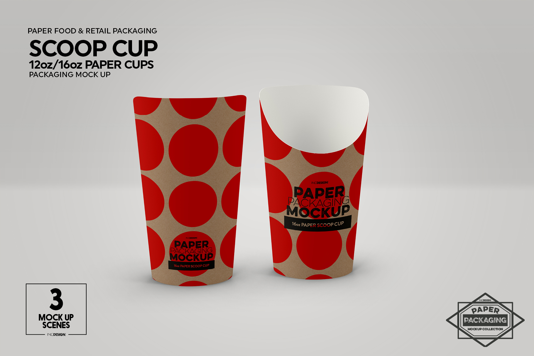 Paper Scoop Cups 2 sizes Packaging Mockup