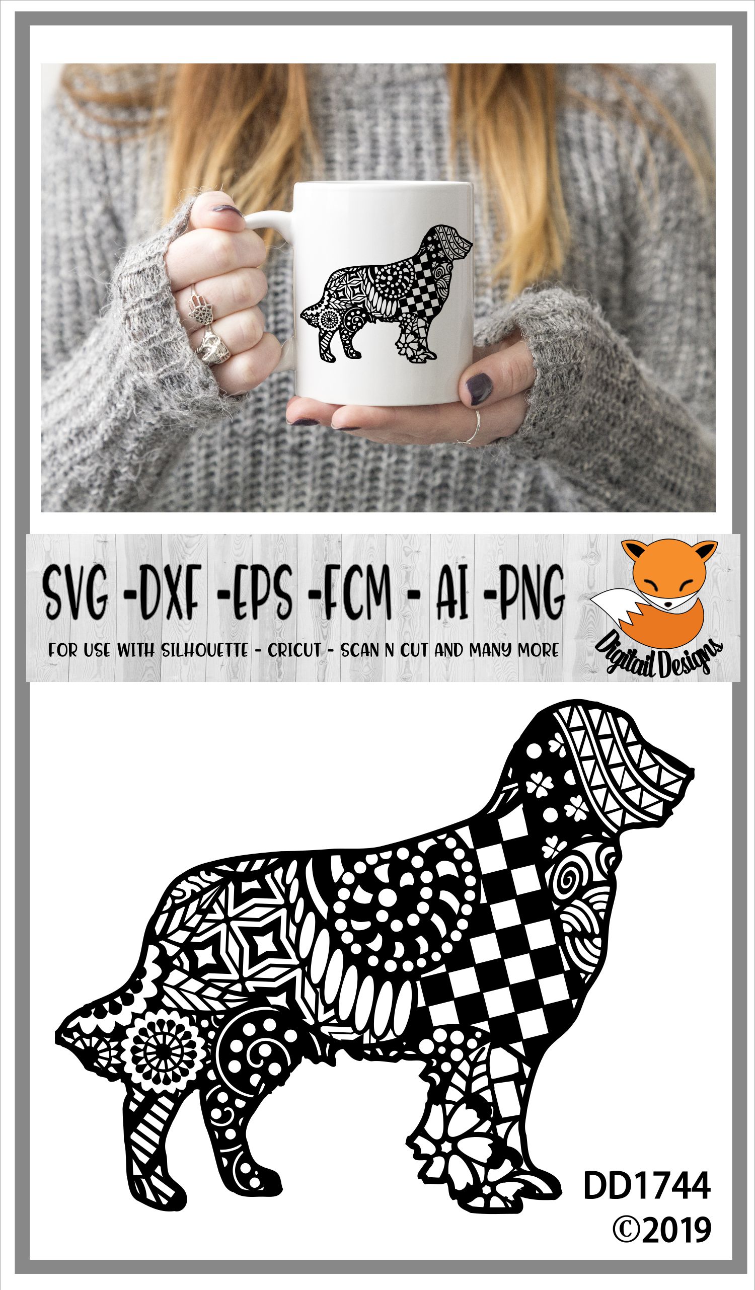 Zentangle Golden Retriever Dog SVG