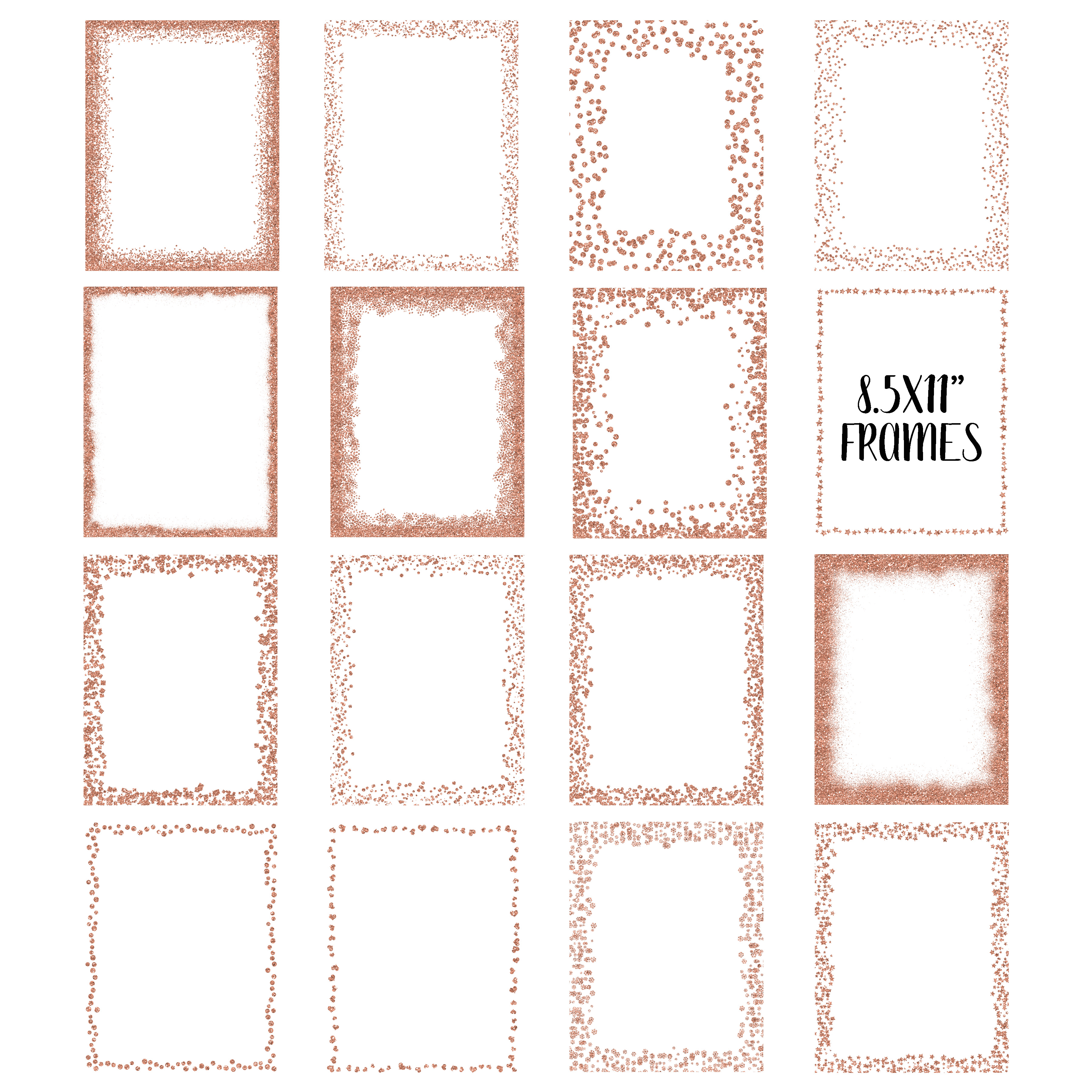 Rose Gold Glitter Frames and Borders PNG Clipart Bundle