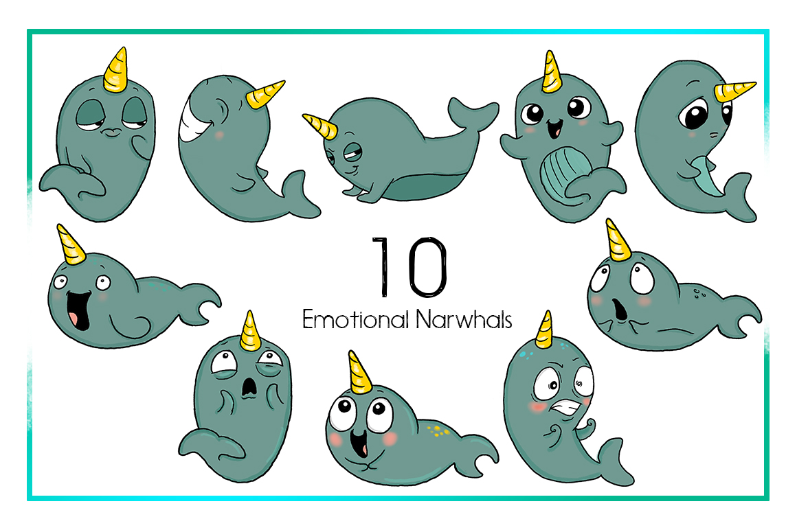 Nautical Clipart-Narwhal Clipart-Sea Clipart-Cartoon-Sticker Clipart ...
