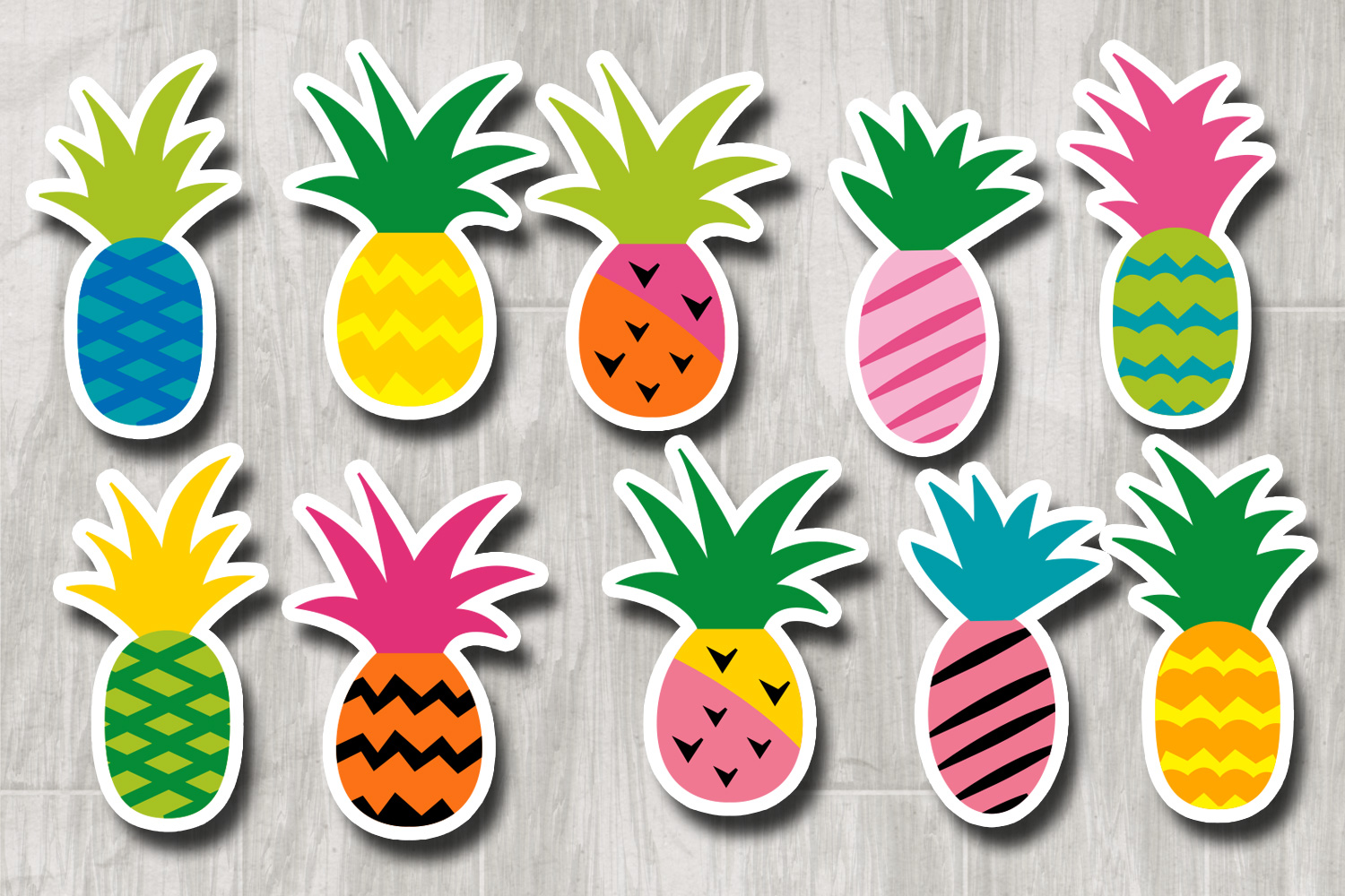 Colorful Pineapple clipart graphic / Funky Pineapples