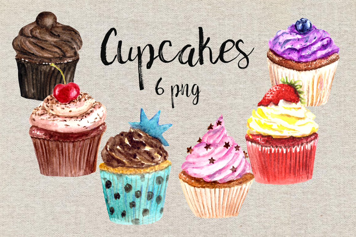 Watercolor Cupcake Clip Art Set