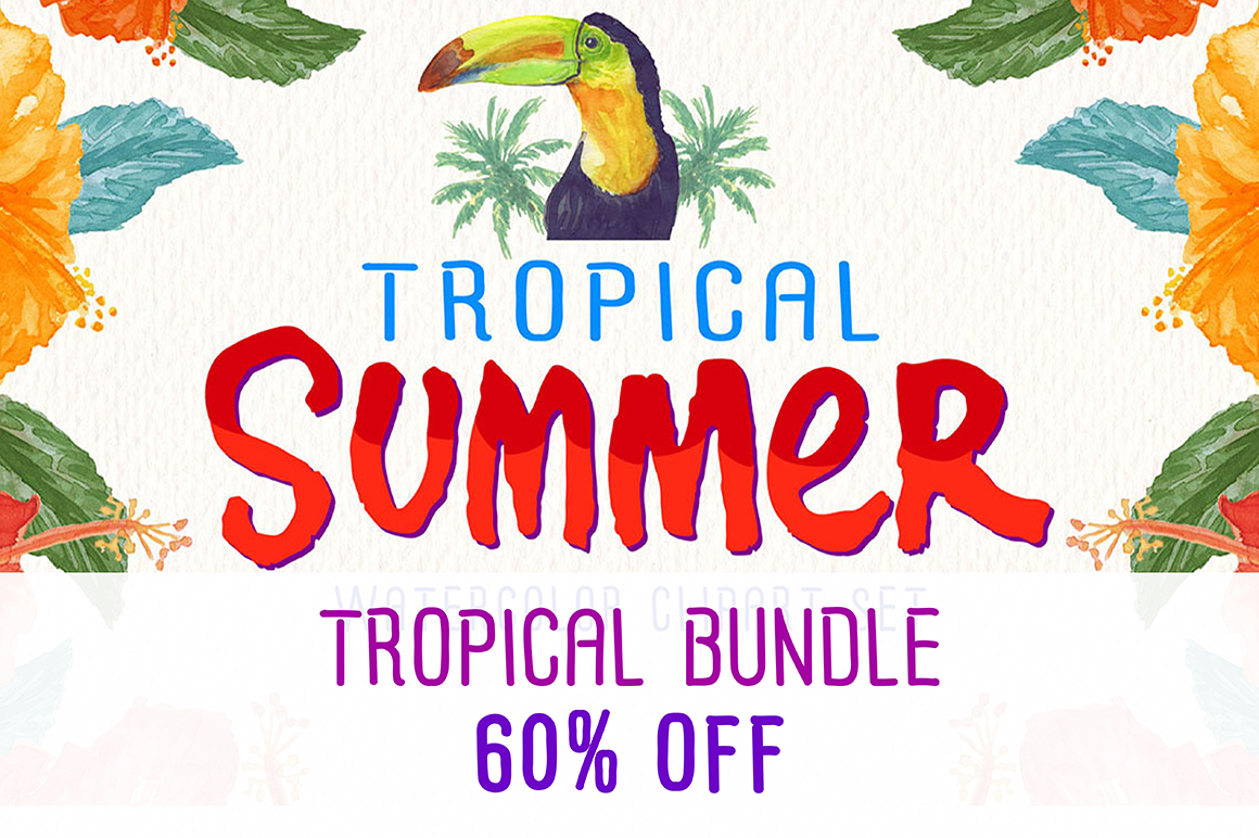 watercolor tropical bundle (150043) | Illustrations | Design Bundles