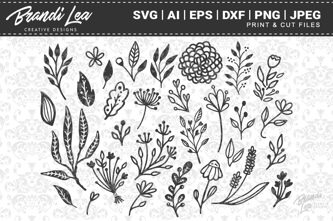 30 Hand Drawn Florals SVG Cutting Files