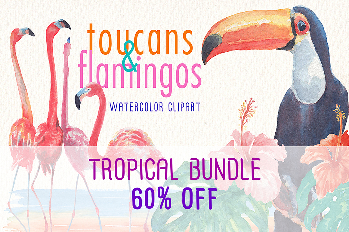 watercolor tropical bundle (150043) | Illustrations | Design Bundles