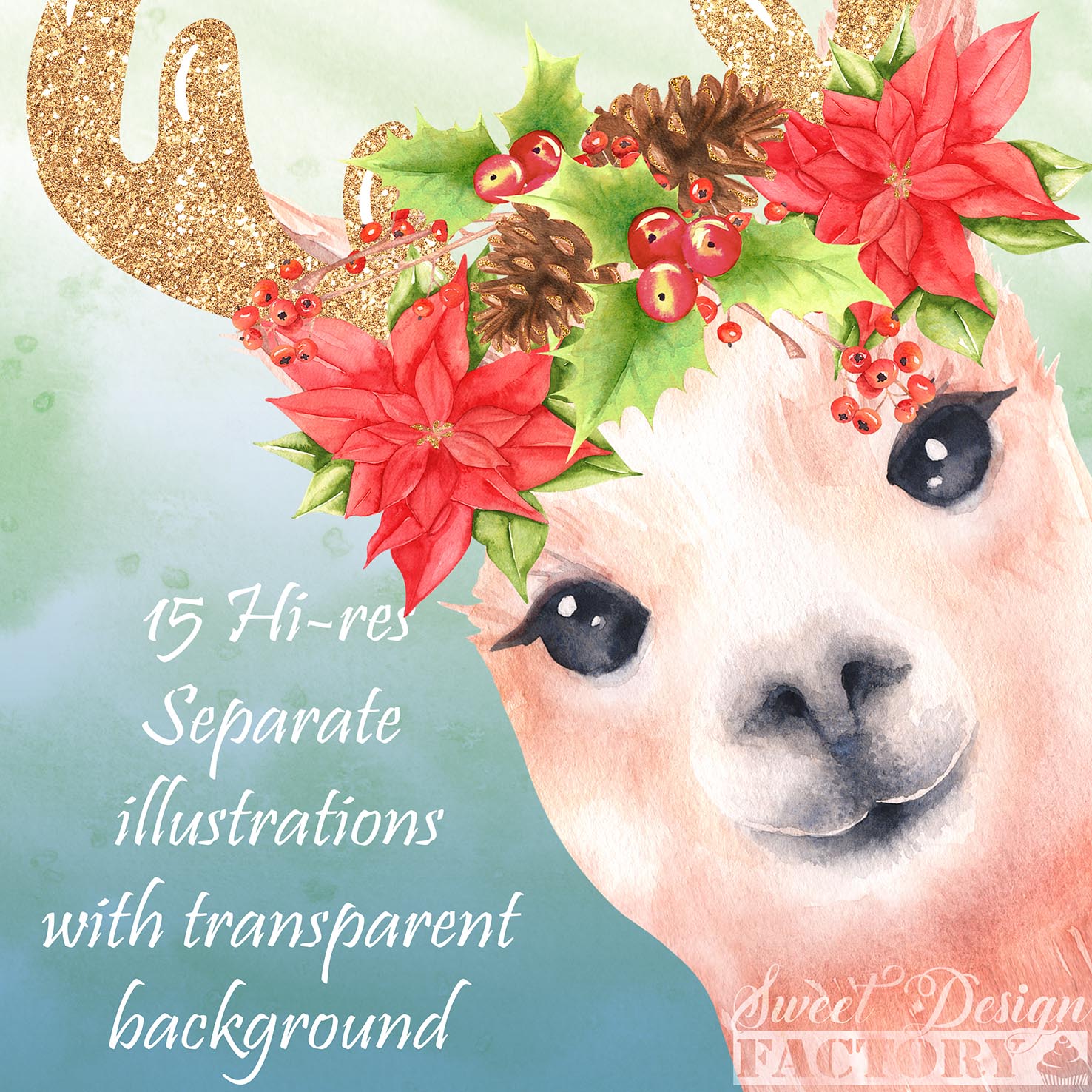 Christmas alpaca clipart