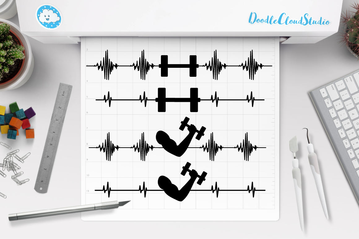 Heartbeat barbell SVG, Cardiogram Muscle SVG, Heart beat weights SVG ...