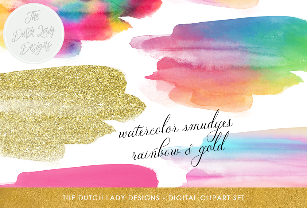 Paint Smudge Clipart Set Rainbow Colors
