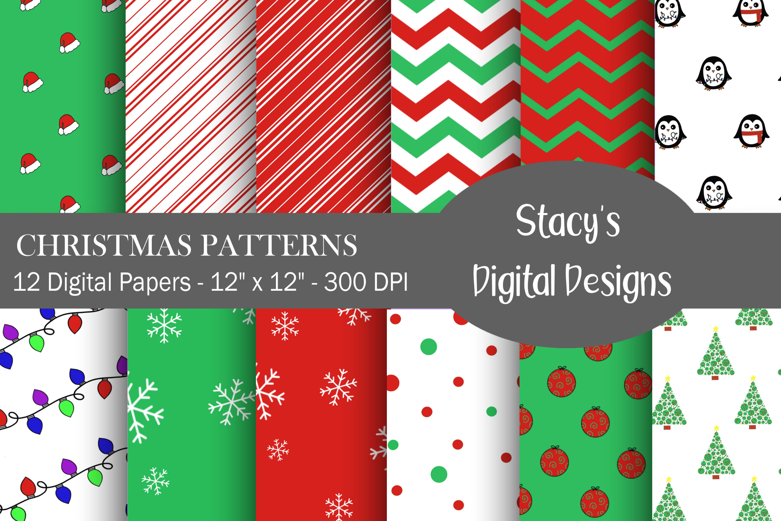 Christmas Patterns - 12 Digital Papers (149187) | Patterns | Design Bundles