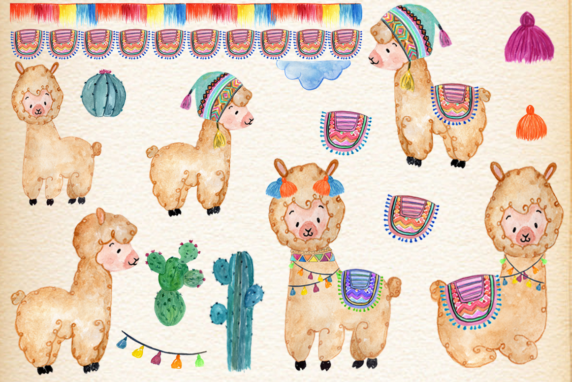 Watercolor Llama Clipart