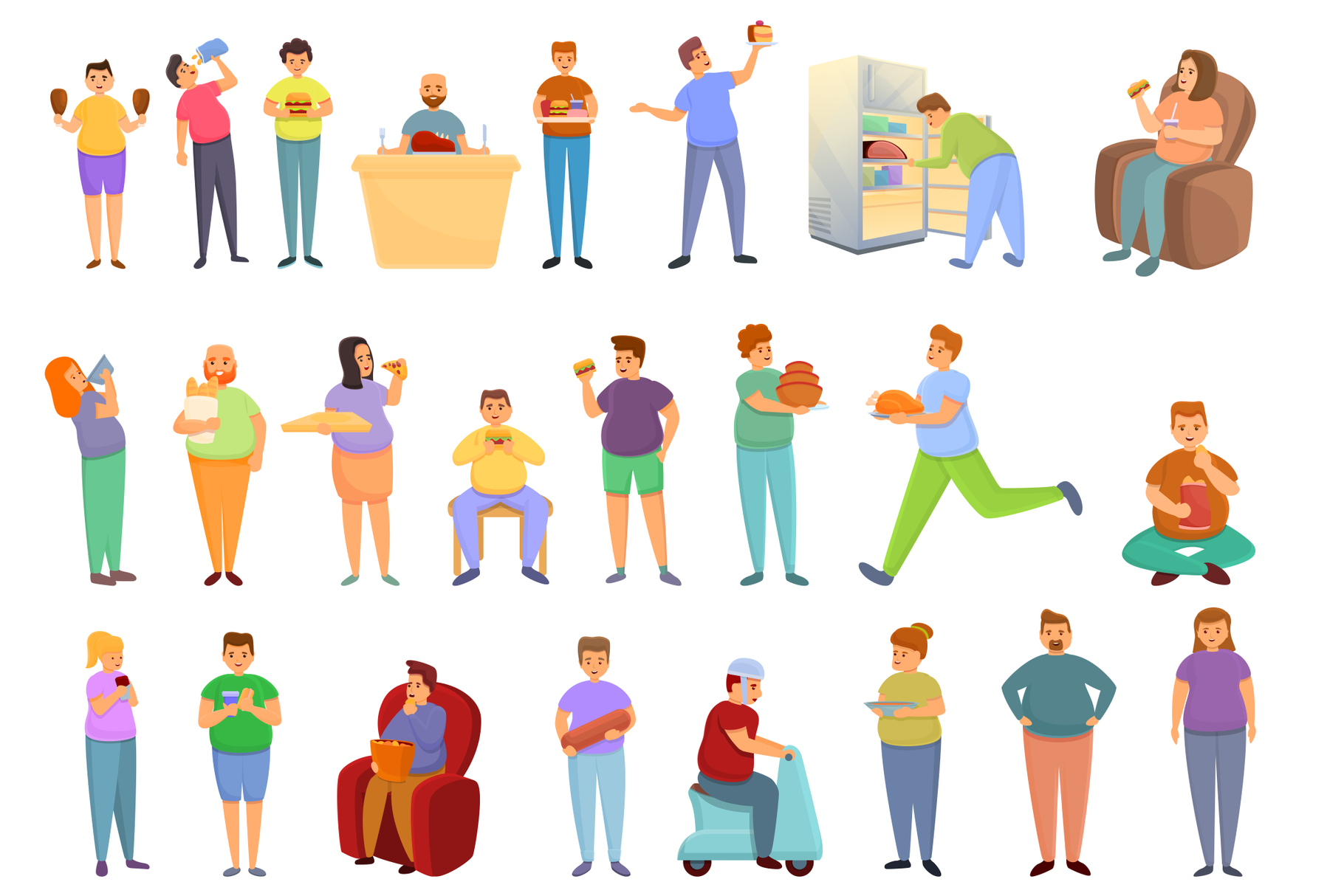 Gluttony icons set, cartoon style (1357472) | Icons | Design Bundles