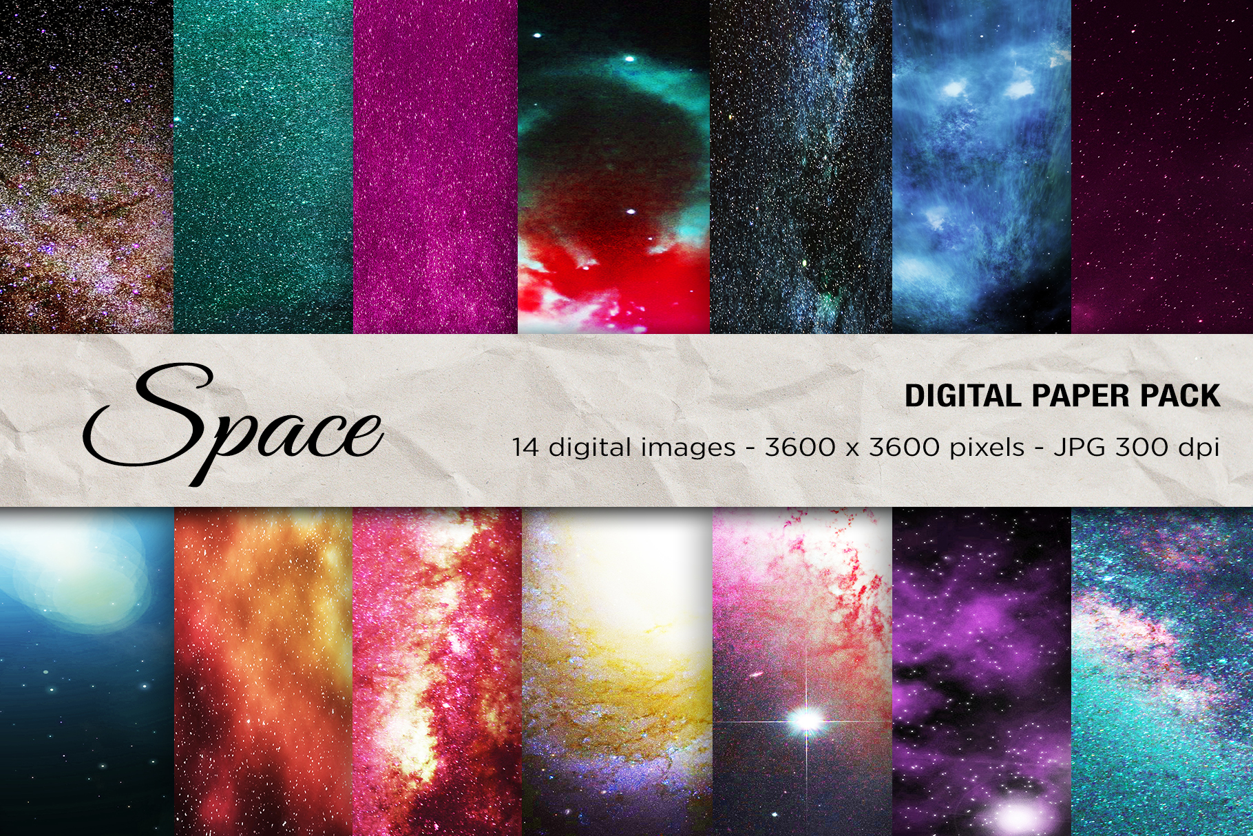 Space Digital Paper, Galaxy Background, Nebula Textures