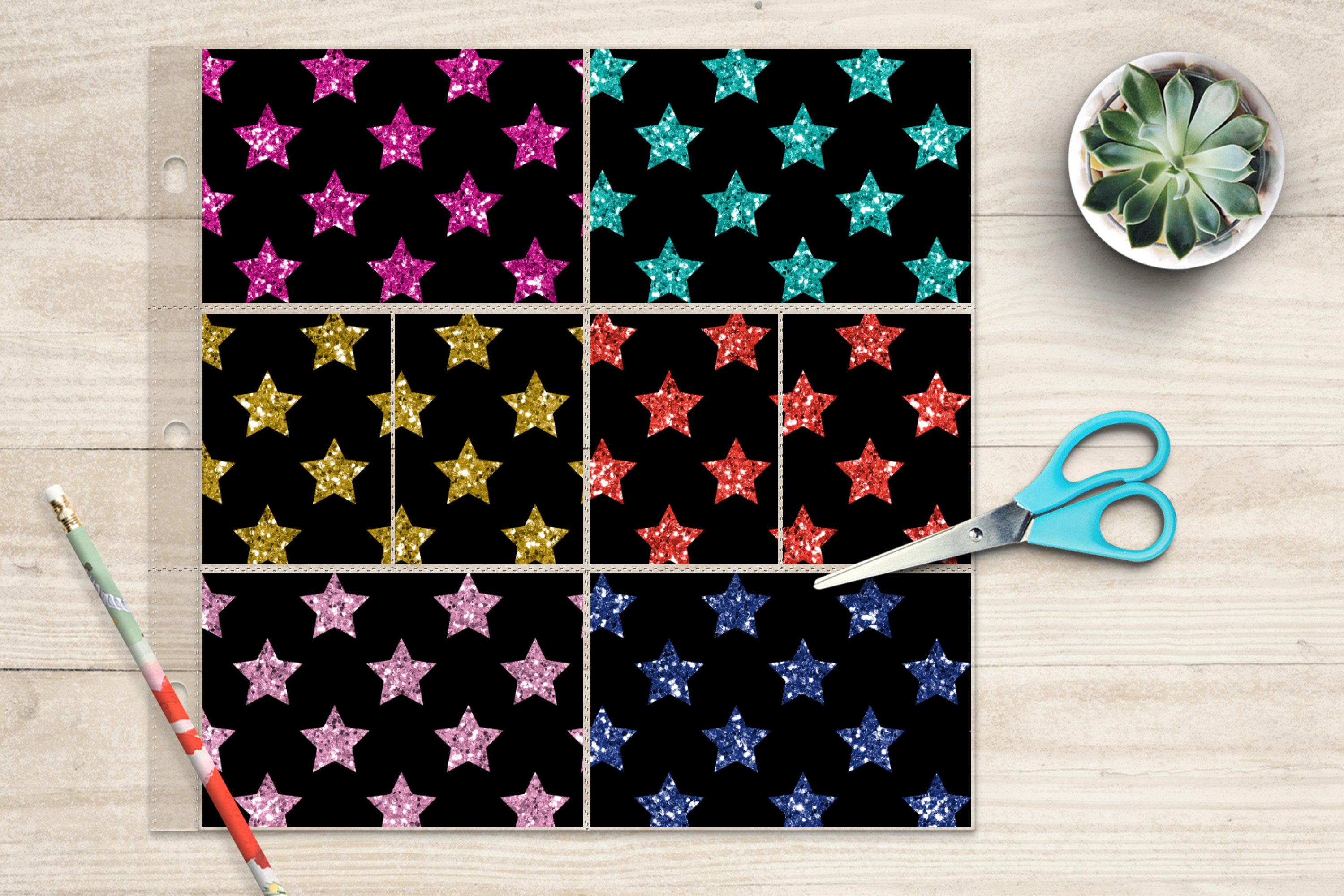 100 Seamless Black and Glitter Star Pattern Digital Papers