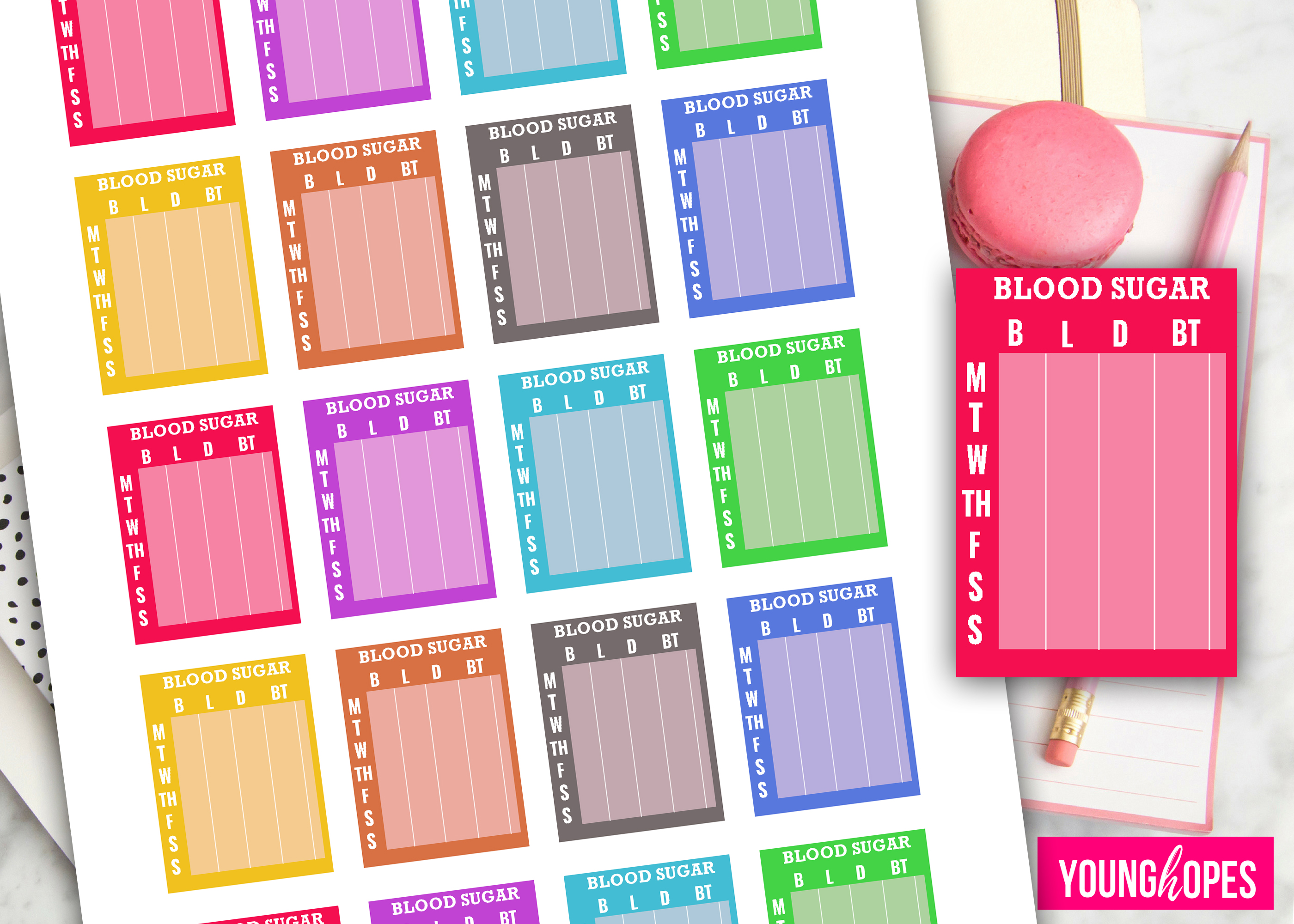 Blood Sugar Tracker Printable Stickers- Glucose Weekly (81160 ...