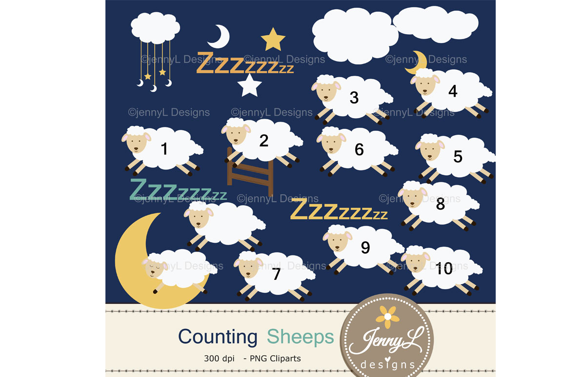 Counting Sheep digital papers and Sheep clipart SET, Bedtime, Moon and ...