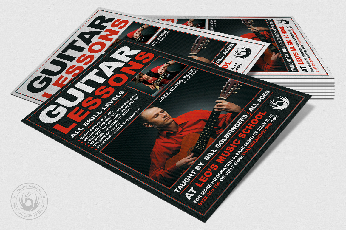 Guitar Lessons Flyer Template V1 (33553) | Flyers | Design Bundles