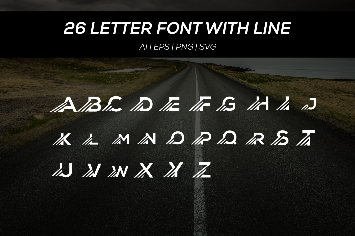 26 letter font with fast line (39165) | Illustrations | Design Bundles