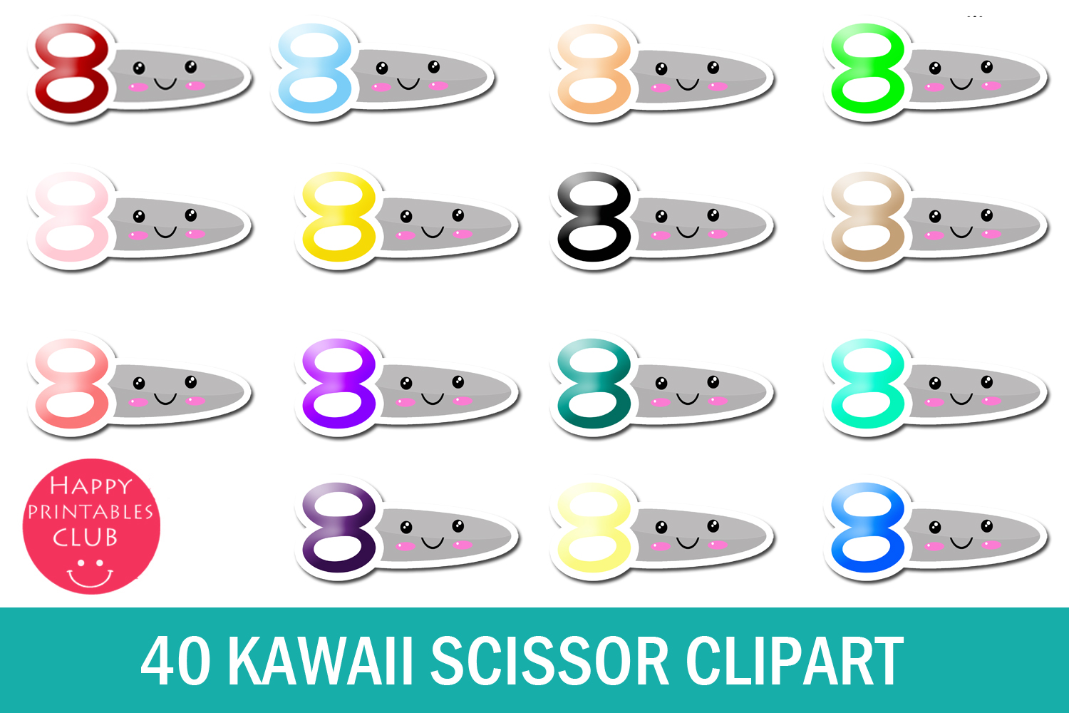 40 Kawaii Scissor Clipart- Cute Scissor Clipart- Kawaii