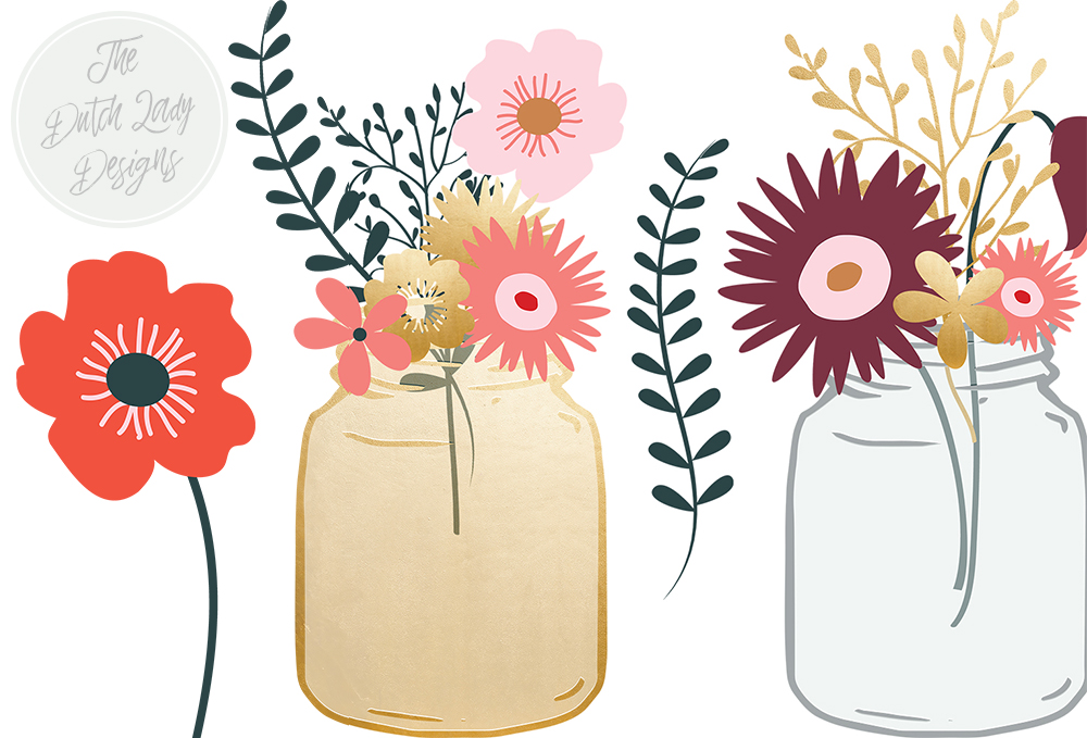 Flowers & Mason Jar Clipart Set (66324) | Illustrations | Design Bundles