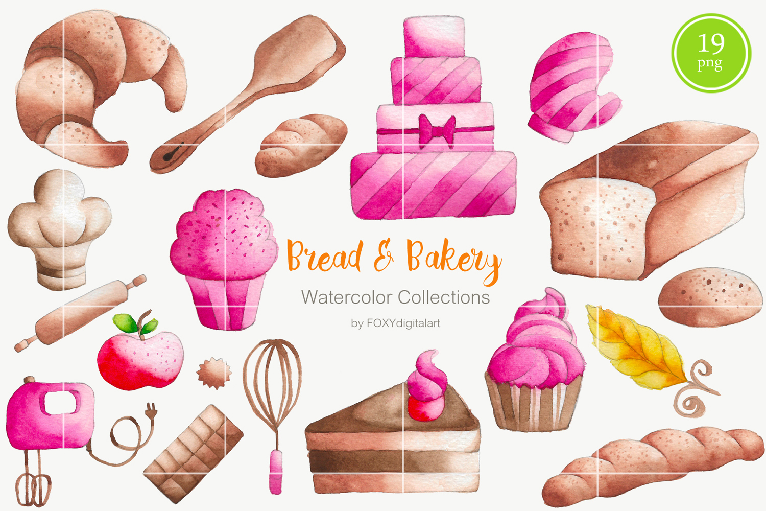 Bread baking bakery cake cupcake watercolor clipart