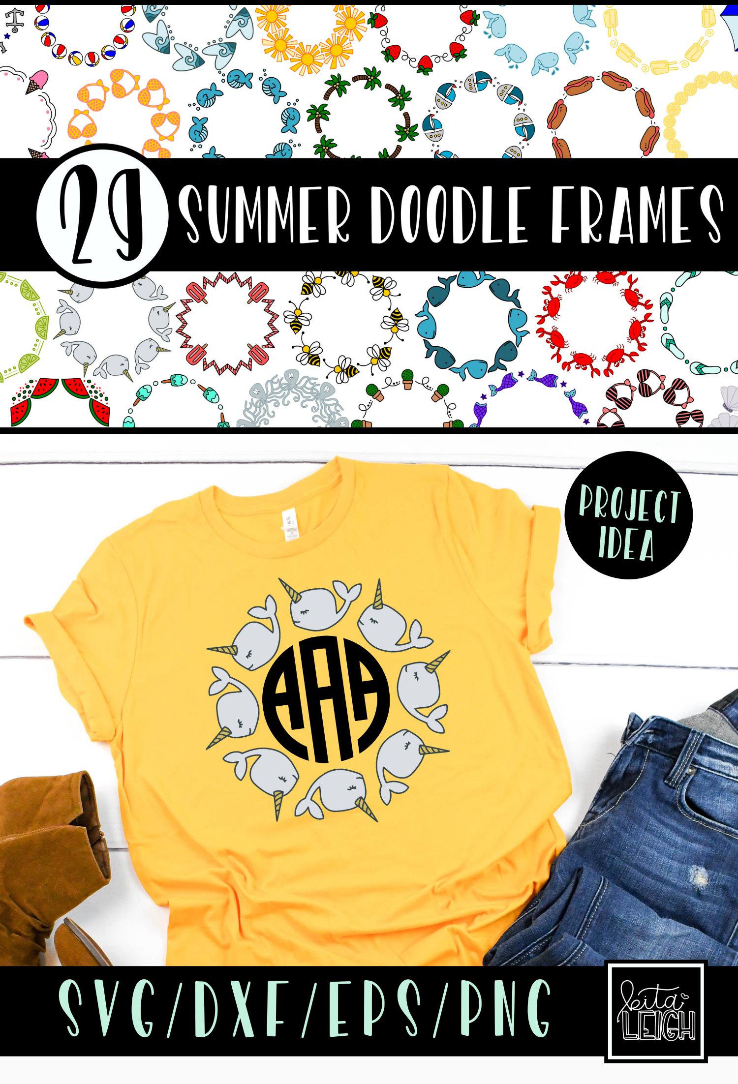 29 Hand Drawn Summer Monogram Doodle Frames Bundle (258929 ...