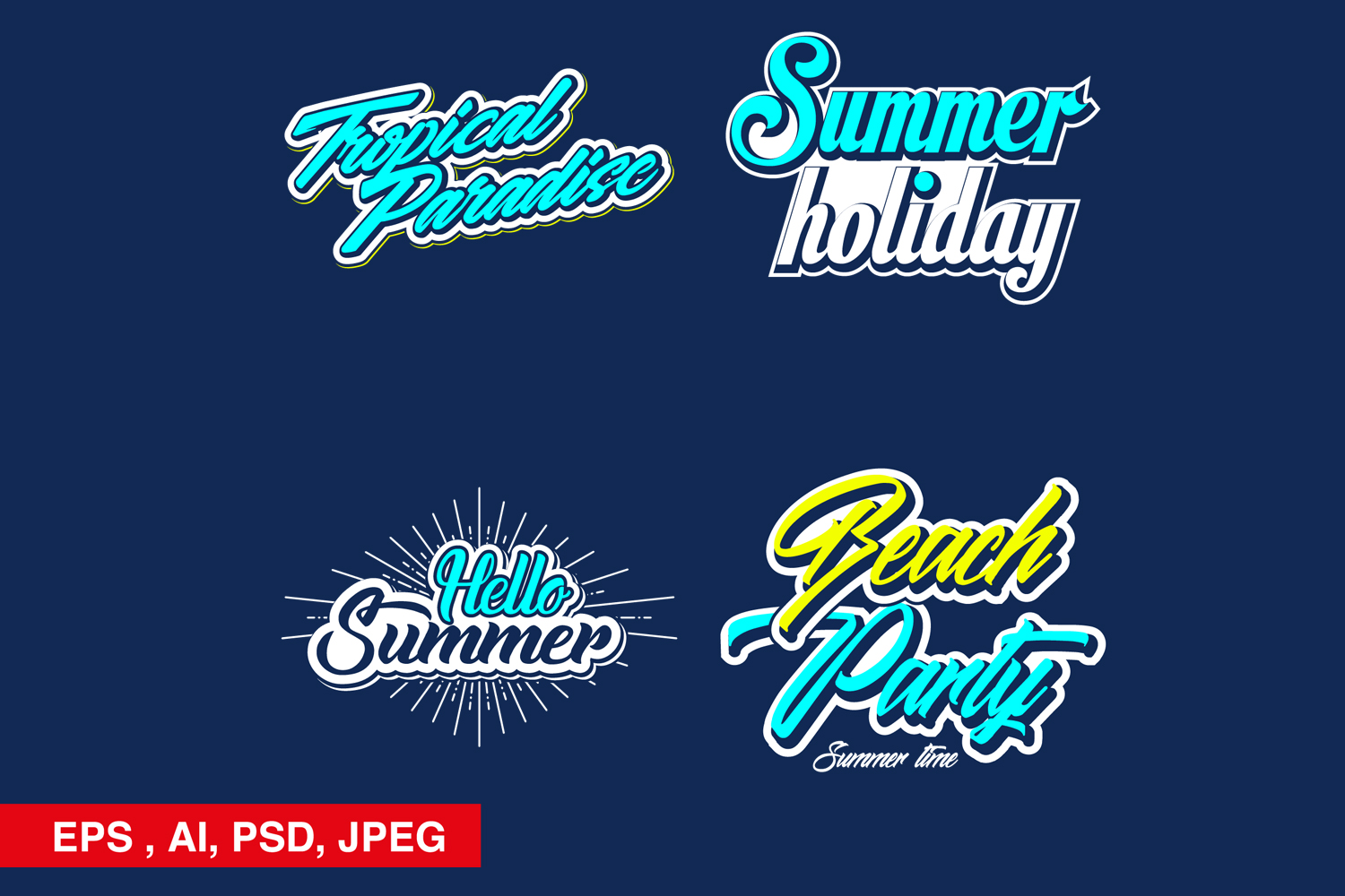 summer typography sticker set