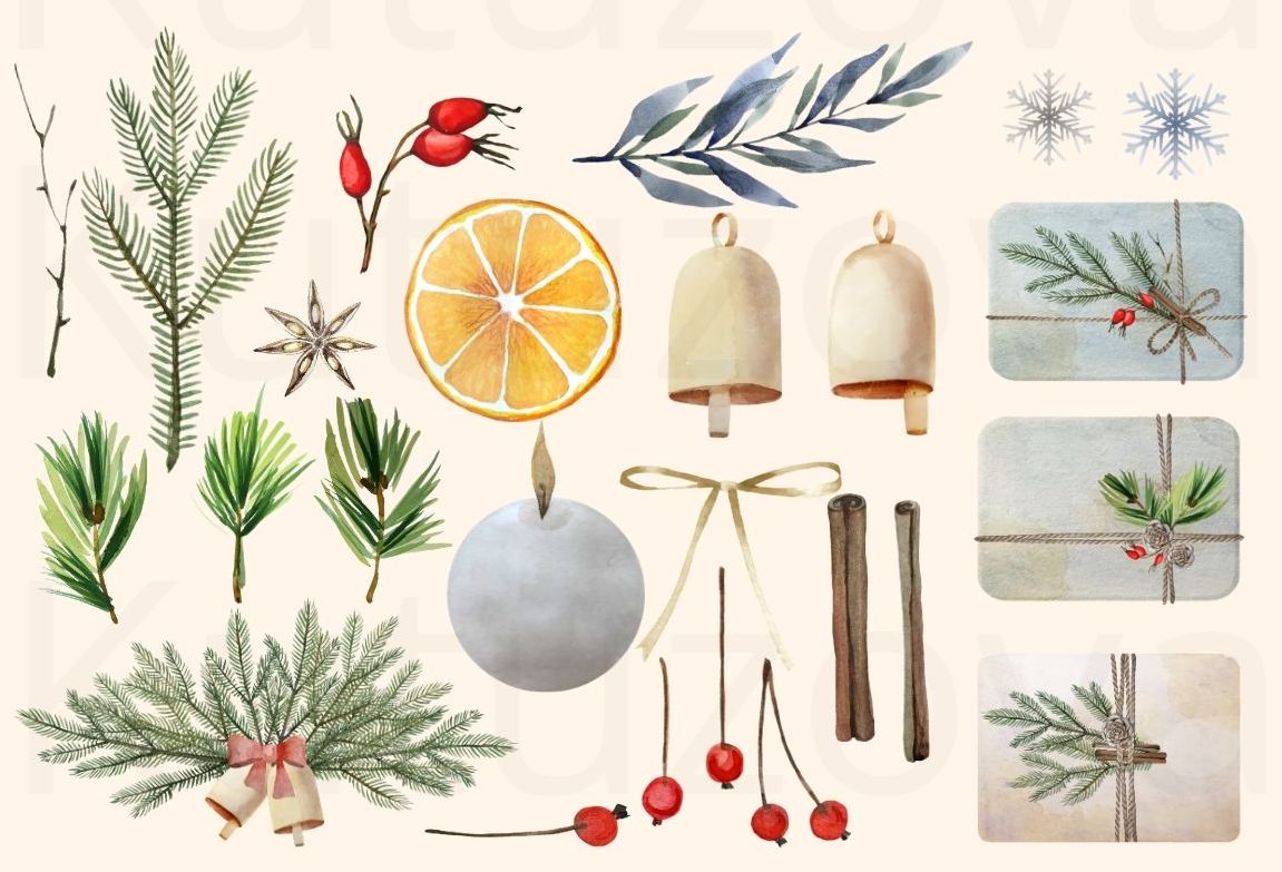 Winter clipart set. Hand painted watercolor collection.