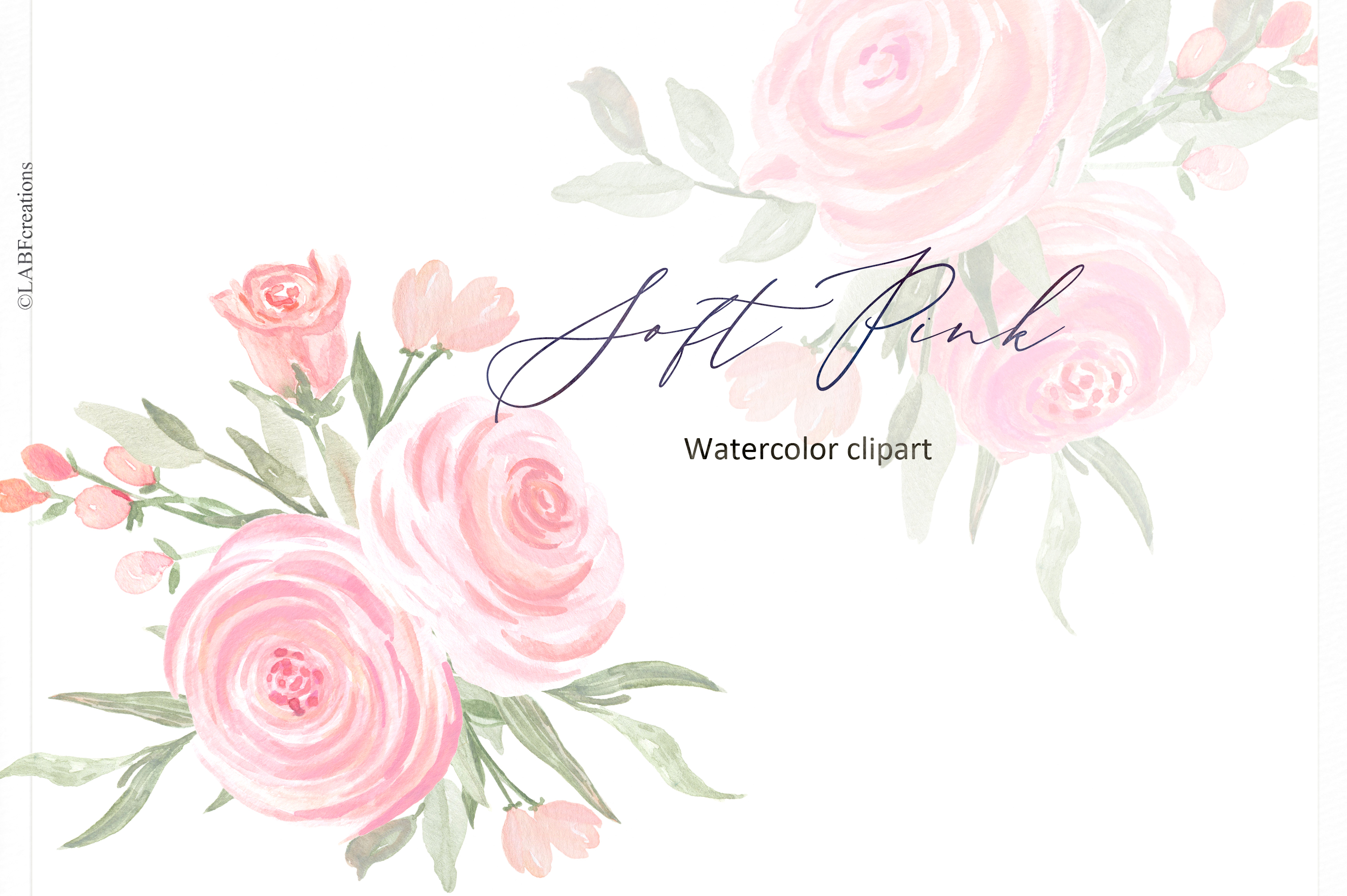 Soft pink watercolor flowers clipart
