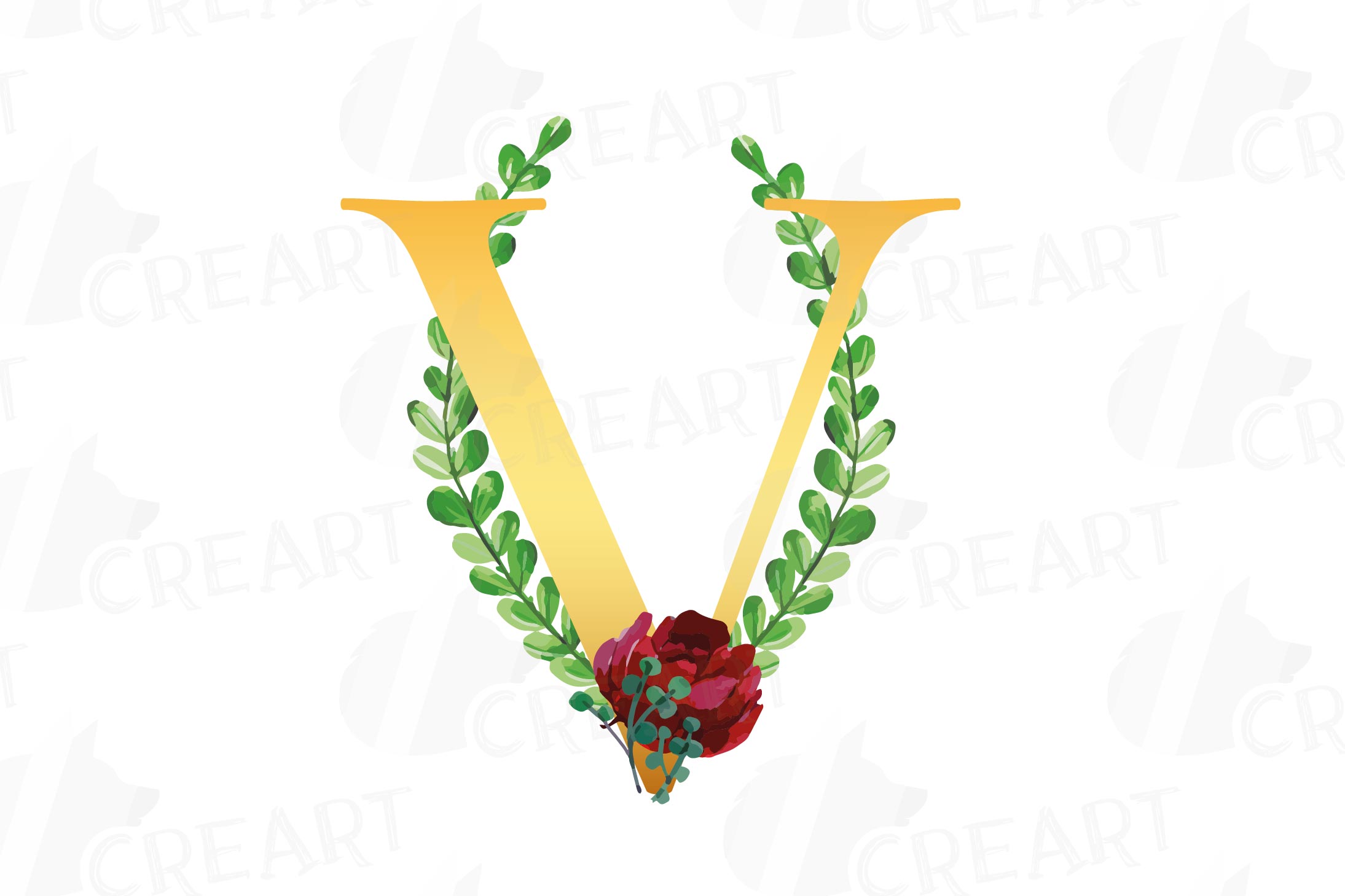 Floral golden alphabet clip art, floral alphabet print