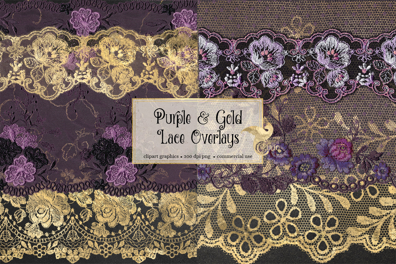 Purple and Gold Lace Overlays